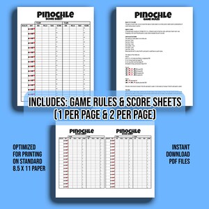 PINOCHLE Printable Score Sheet + Game Rules | Digital Files - Etsy