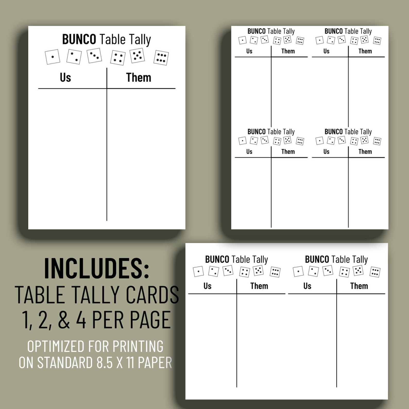 Minimalist BUNCO Printable Bundle | Score Cards - Tally Sheets - Table ...
