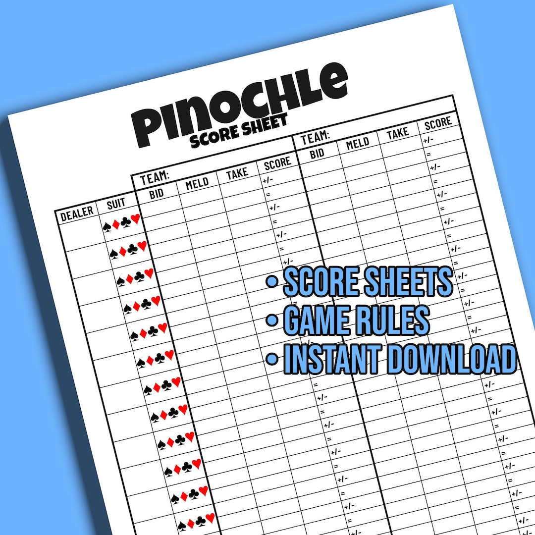 PINOCHLE Printable Score Sheet + Game Rules | Digital Files - Etsy
