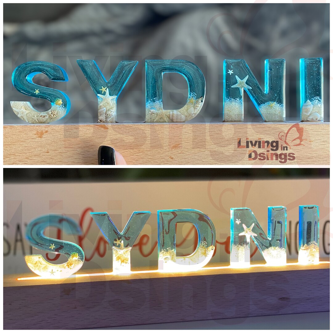 Resin Name Light Beach Theme Light up Name Resin 3D Wooden Letter Lamp ...