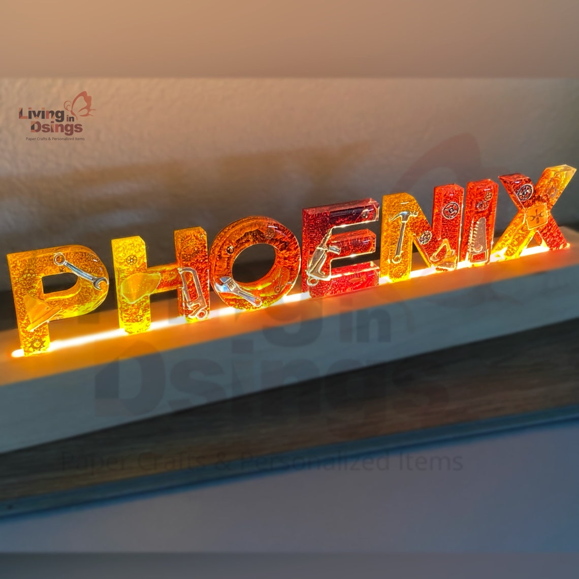 Resin Name Light Ink Effect Light up Name Resin 3D Wooden Letter Lamp ...