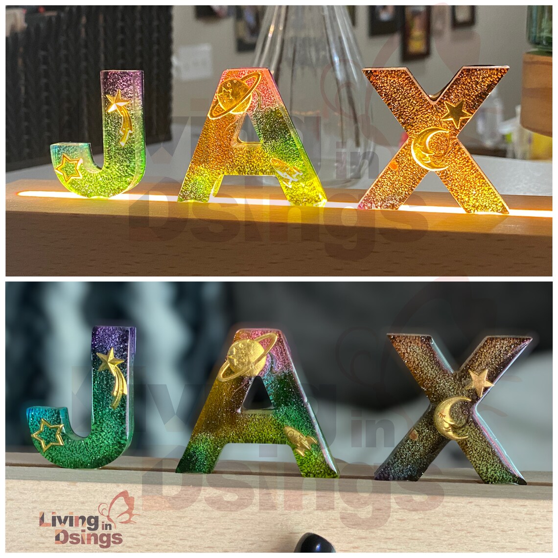 Resin Name Light Ink Effect Light up Name Resin 3D Wooden Letter Lamp ...
