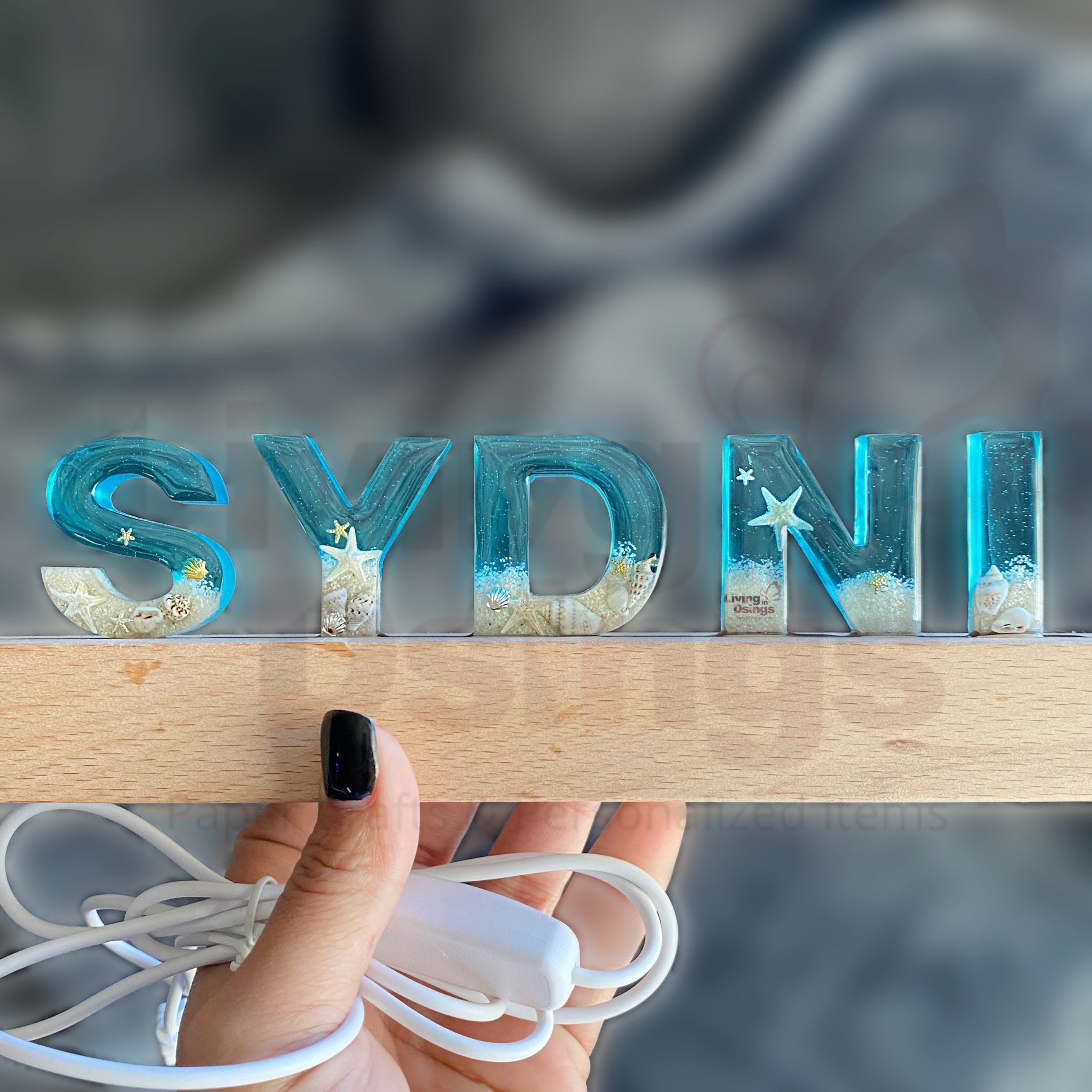 Resin Name Light Beach Theme Light up Name Resin 3D Wooden Letter Lamp ...