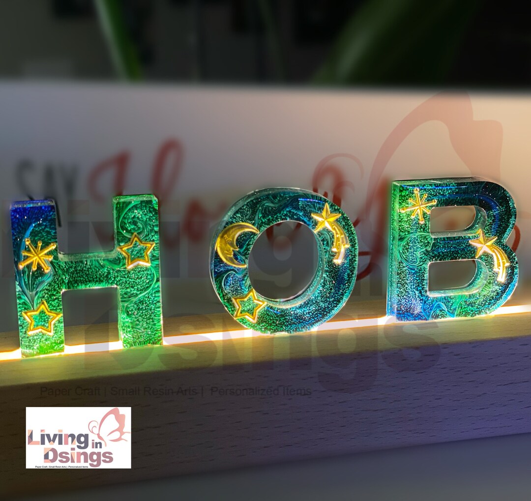 Resin Name Light Ink Effect Light up Name Resin 3D Wooden Letter Lamp ...