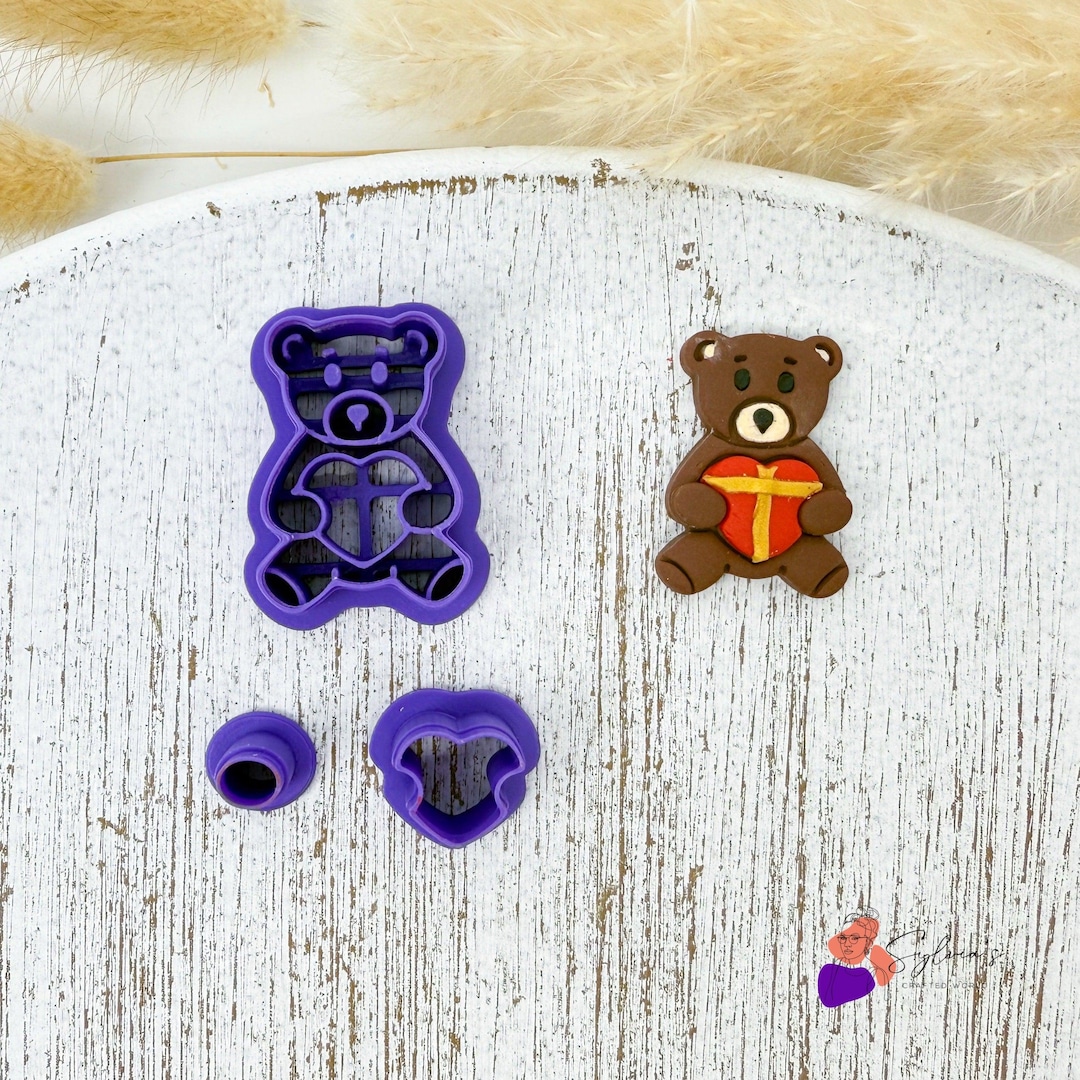 Teddy Bear Polymer Clay Cutters – Heart Bear Set - Etsy