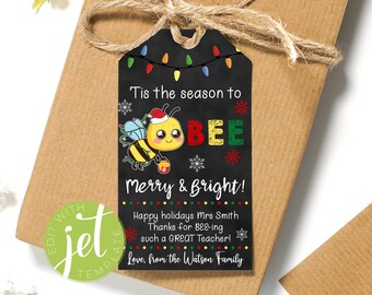 Bee Merry & Bright Honey Editable Gift Tags Favor Gift Tag - Etsy