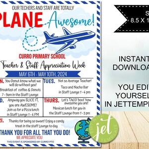 Editable Plane AWESOME Teacher Appreciation Week Itinerary, Flyer ...