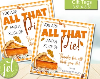 Thanksgiving Gift Tags, Grateful for You Pumpkin Pie Label, Fall Staff ...