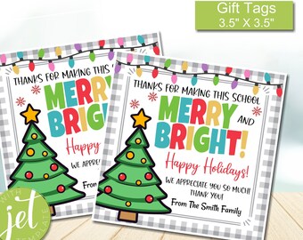 Christmas Gift Tag, Thanks for Making This School Merry and Bright ...