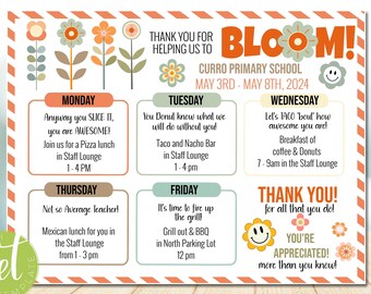 Teacher Appreciation Week Itinerary, Appreciation Bloom Grow Floral ...