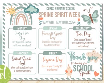 EDITABLE Spring Spirit Week Flyer, Itinerary Week Self Editing Invite ...