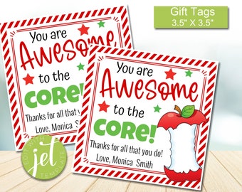 Teacher Gift Tags, Apple You Are Awesome to the Core Teacher ...