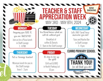 EDITABLE Teacher and Staff Appreciation Week Flyer, Itinerary Week Self ...