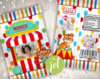 EDITABLE Carnival Circus Chip Bag Labels, Birthday Party Chip Bag ...