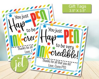 Pen Thank You Gift Tags, Hap-pen to Be Ink-credible, Teacher Staff ...