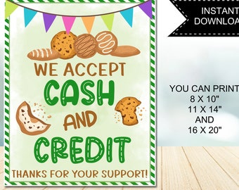 We Accept Payments Sign Cash, Credit Debit, Fundraising Booth, Bake ...