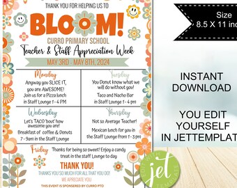 Teacher Appreciation Week Itinerary, Appreciation Bloom Grow Floral ...