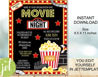 EDITABLE Movie Night Flyer, Printable PTA PTO Flyer, School Church ...