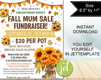 Fall Mum Sale Fundraiser Flyer Template, School PTA, PTO Church ...