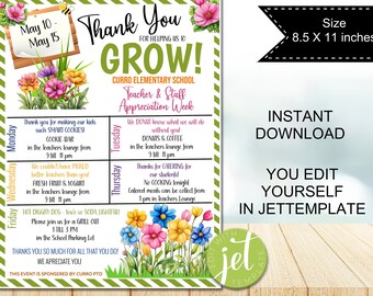 Printable Editable Floral Grow Bloom Theme Teacher and Staff ...