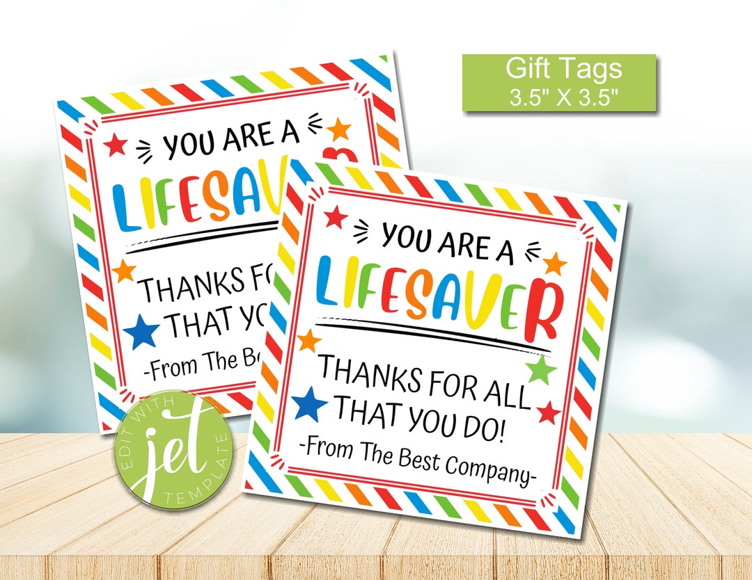Editable You're A Lifesaver Tags Lifesaver Favor Tags - Etsy