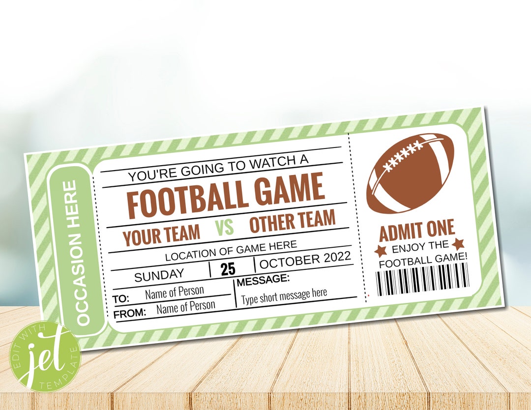 Editable Football Game Surprise Gift Ticket Surprise Ticket - Etsy