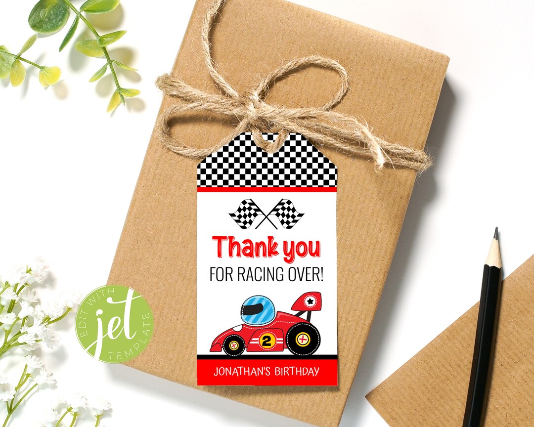 Editable Race Car Thank You Gift Tags, Racing Tag, Race on Over, Racing ...