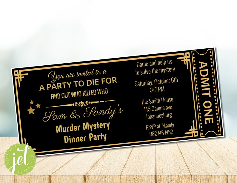 Printable Murder Mystery Dinner Party Ticket Invitation - Etsy