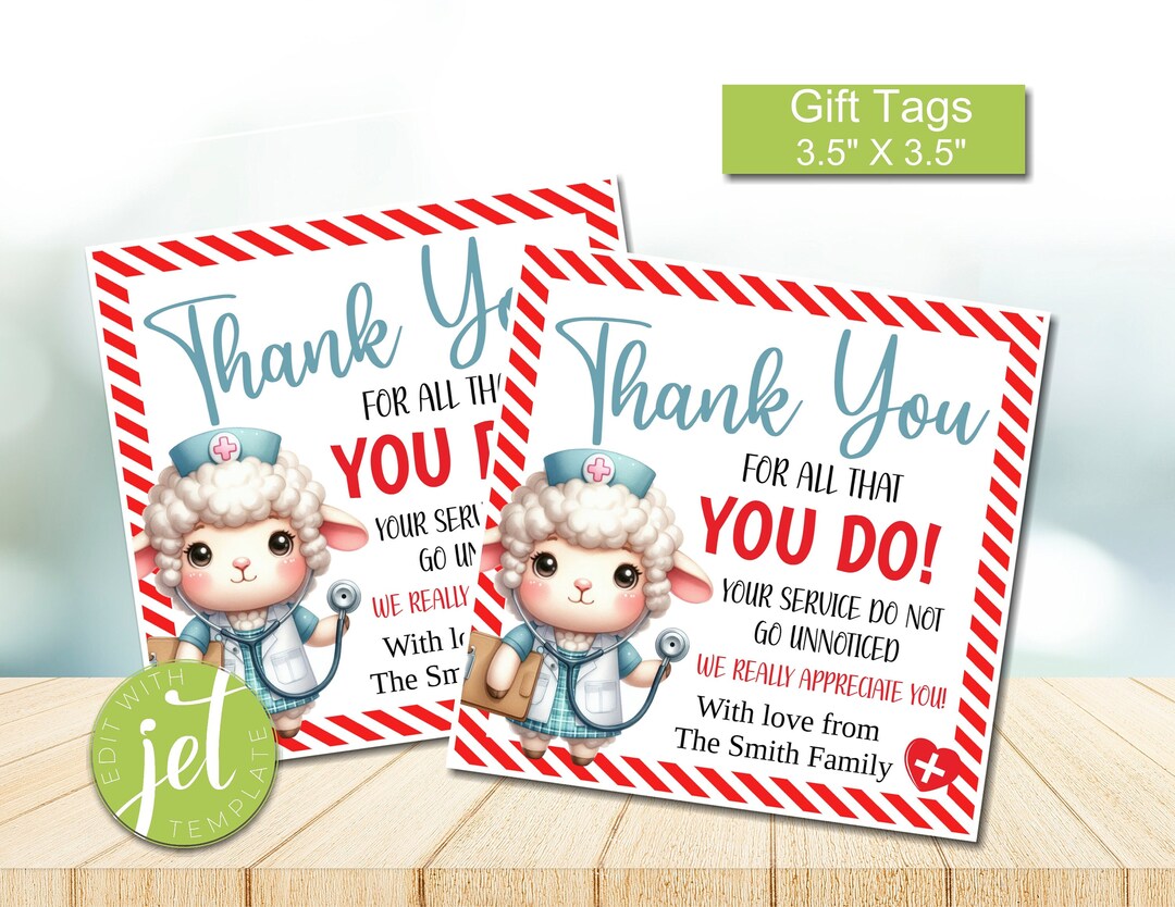 Editable Nurse Appreciation Gift Tag, Thank You Frontlines Worker ...