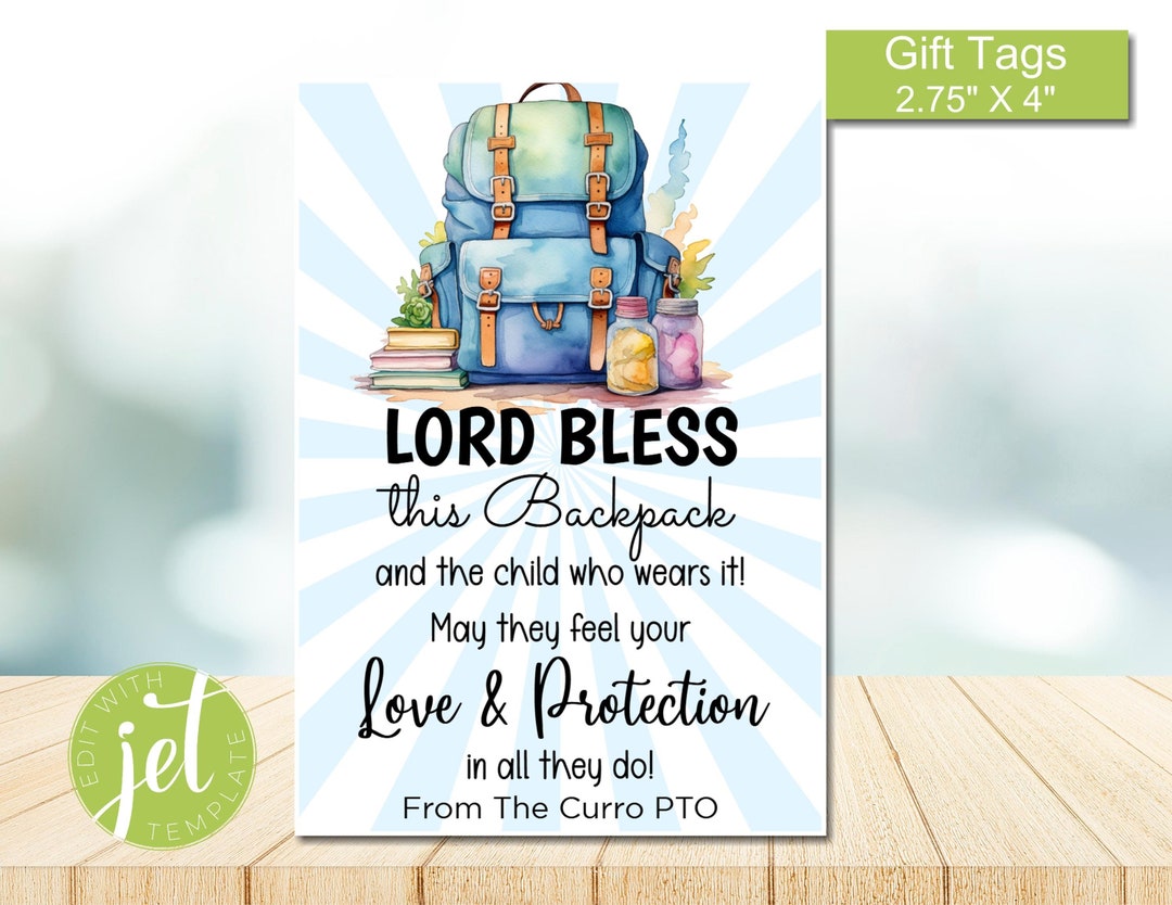 Editable Backpack Blessings Tag, Sunday School Printable, Church ...