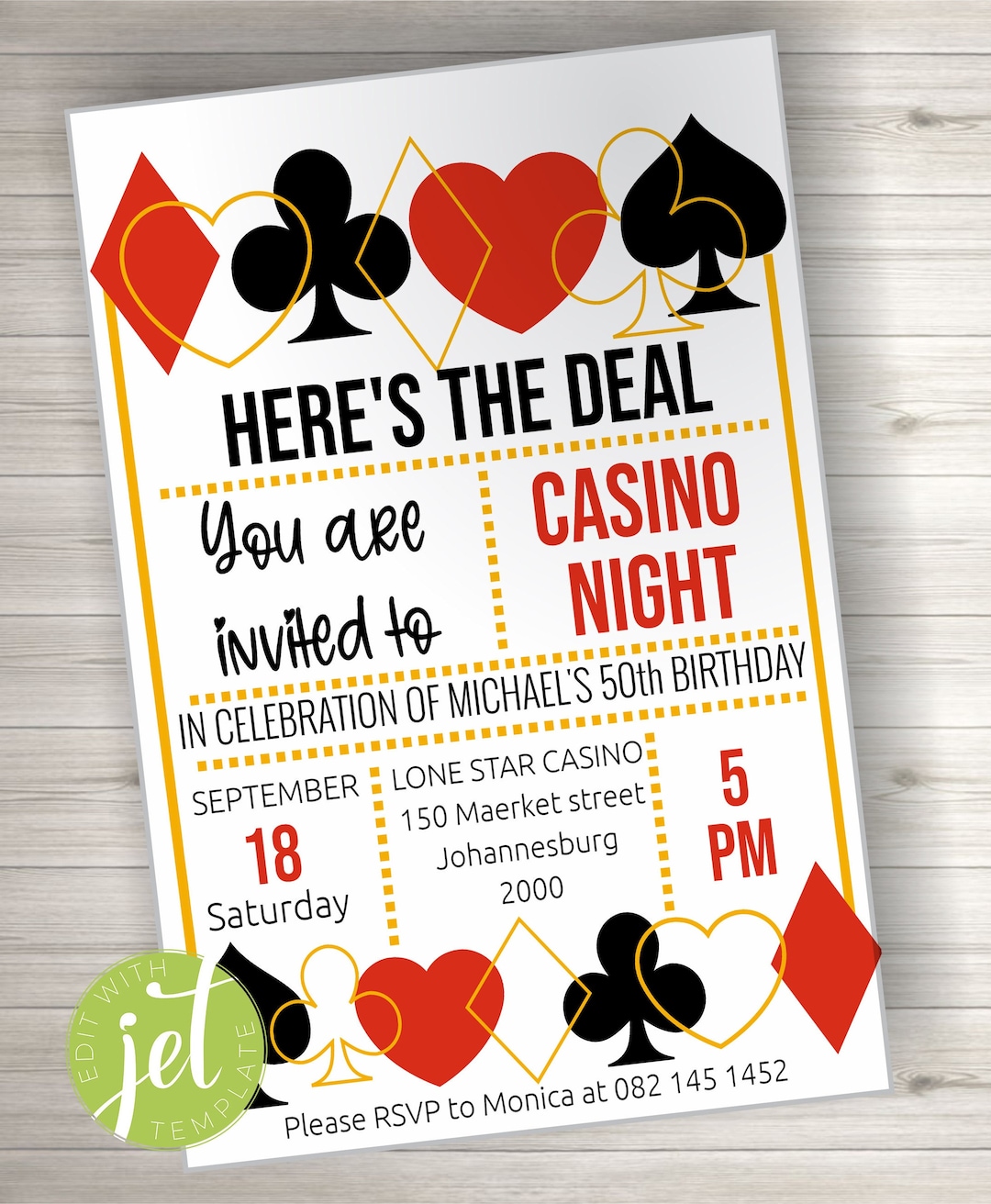 Editable Poker Night Invitation, Poker Invitation, Casino Night, Card ...