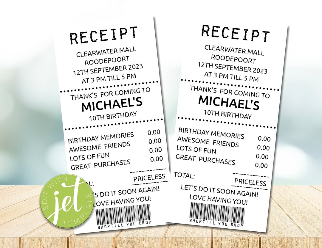 Editable Receipt Favor Tag Template Printable Shopping Mall - Etsy ...
