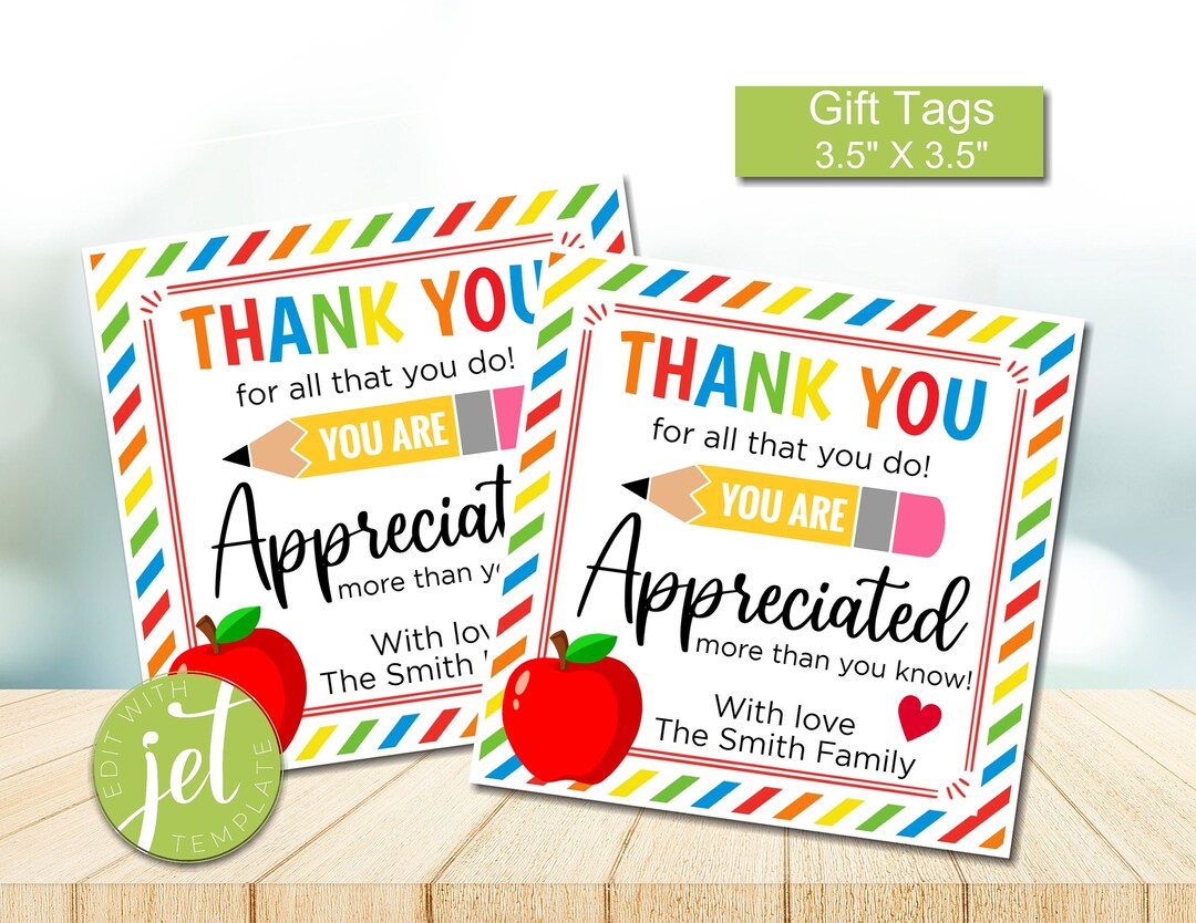 Editable Teacher Appreciation TAGS, Thank You Gift Tag, Thank You ...