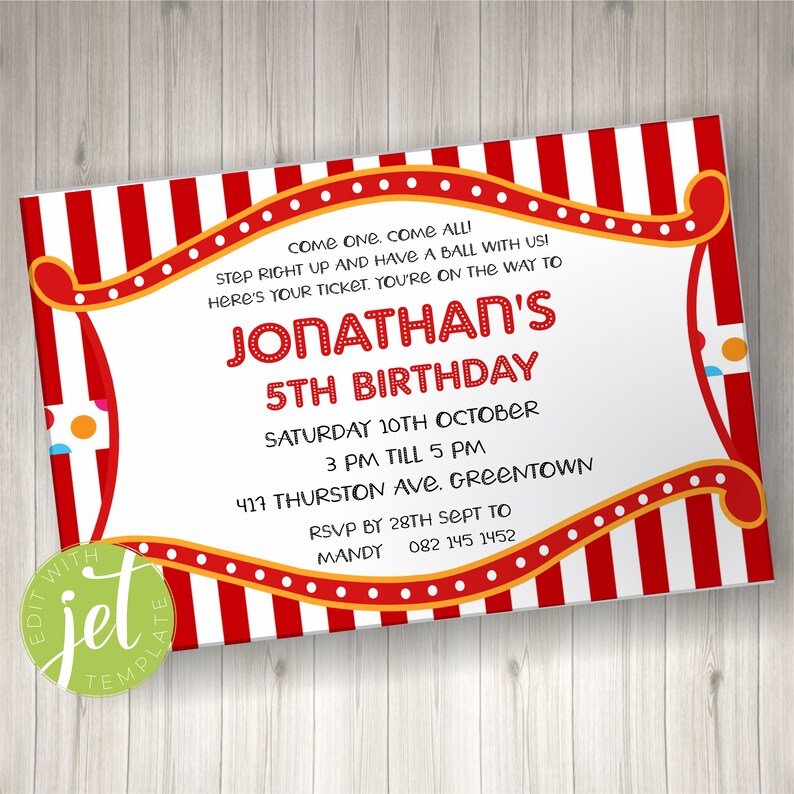 Editable Carnival Invitation Printable Birthday Party Invite - Etsy