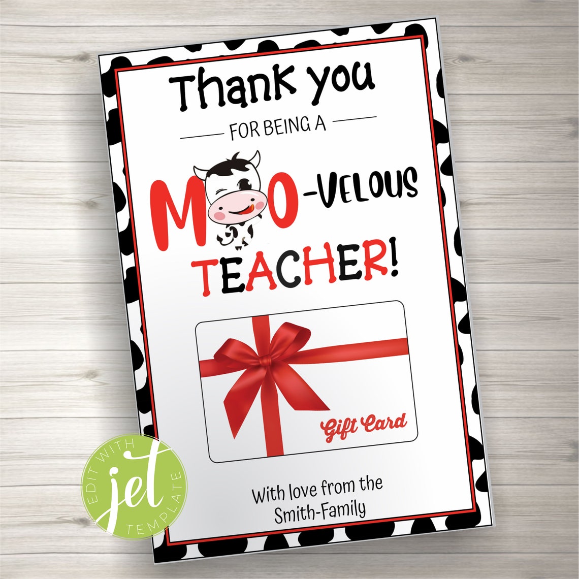 Editable Thank You for Being Moo-velous Cow Gift Card Holder - Etsy