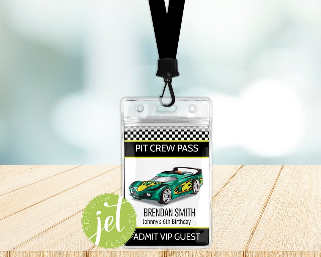 Editable Pit Crew Pass,racing Pit Crew Party, Printable Pit Crew Badge ...