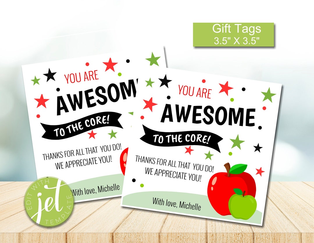 Editable Apple Appreciation Tags You Are Awesome to the Core Fall ...