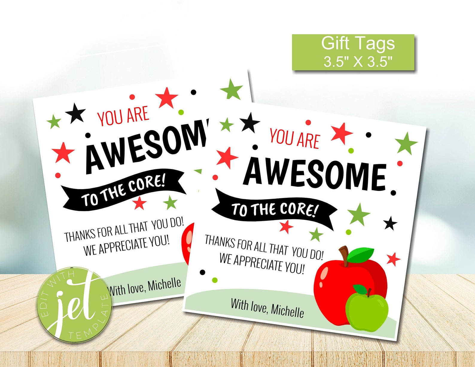 Editable Apple Appreciation Tags You Are Awesome to the Core Fall ...