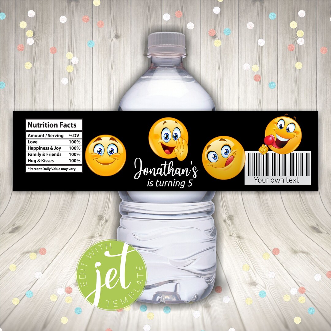 Editable Emoji Water Bottle Labels Template, Printable Emoticon Theme ...