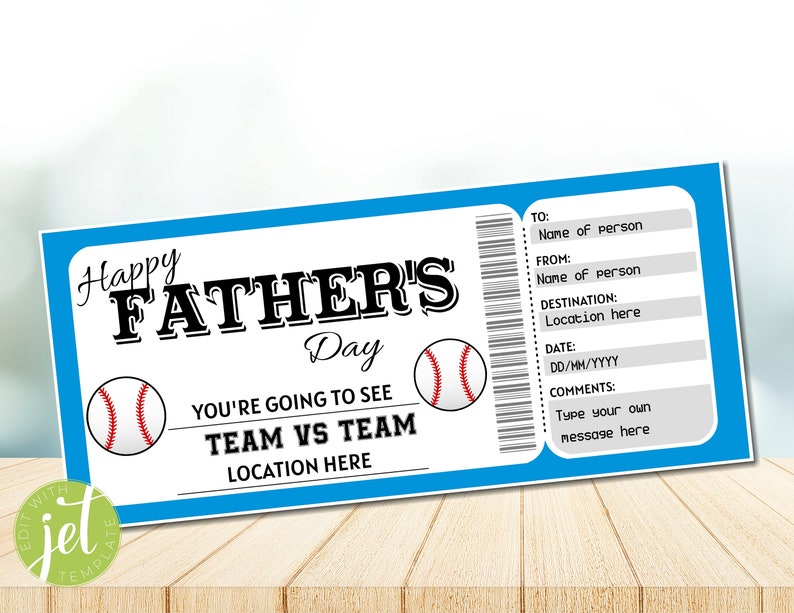 Editable Father's Day Baseball Ticket Gift Printable - Etsy