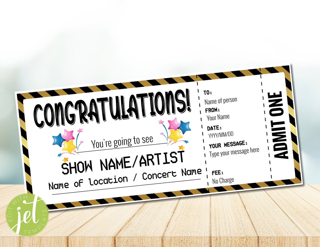 Printable Concert Ticket Congratulations Gift Card Printable - Etsy