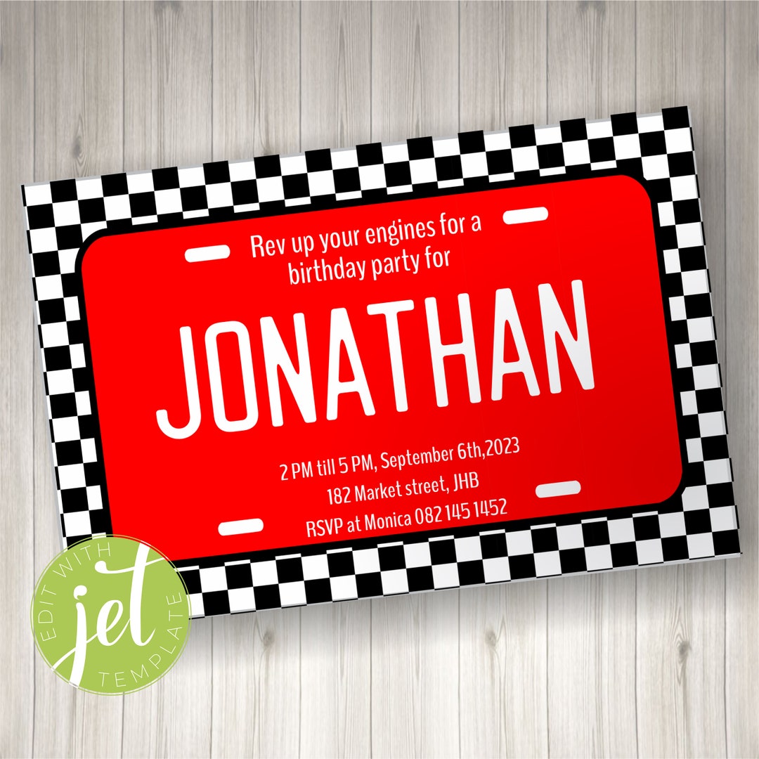 Editable Race Car Invitation Template, Printable License Plate Birthday ...