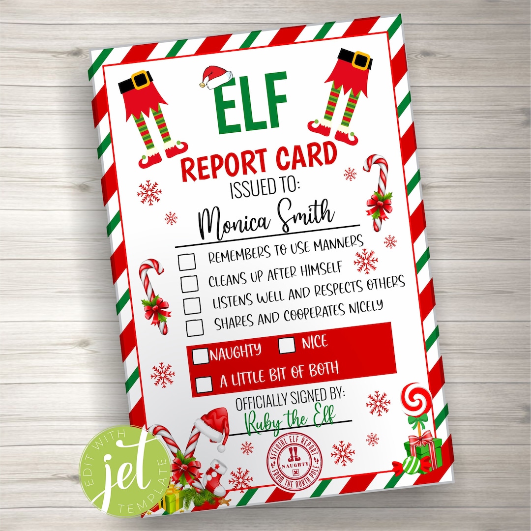 Editable Elf Report Card Printable Christmas Kids Holiday Elf - Etsy