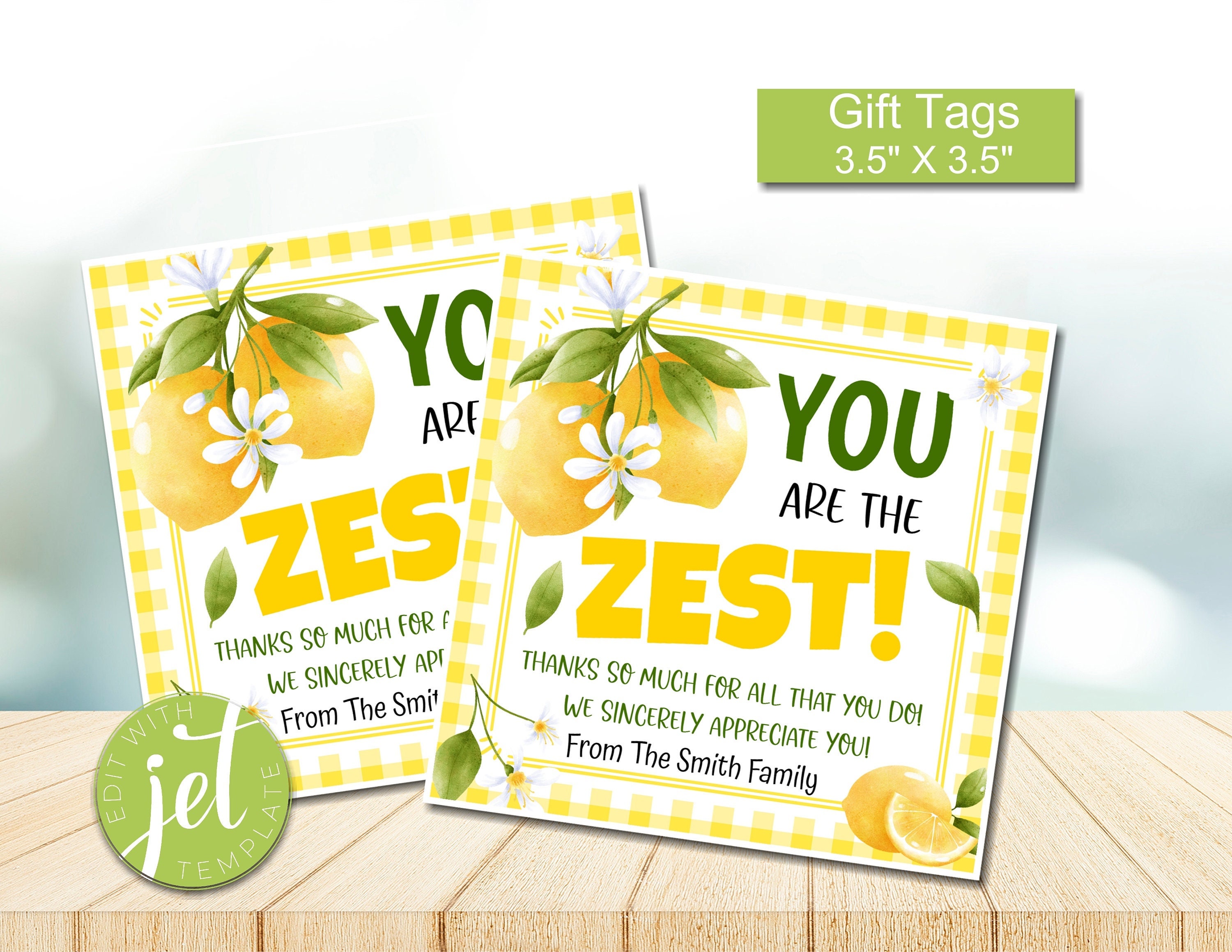 Editable Lemons Gift Tag You Are the Zest Lemon Theme - Etsy