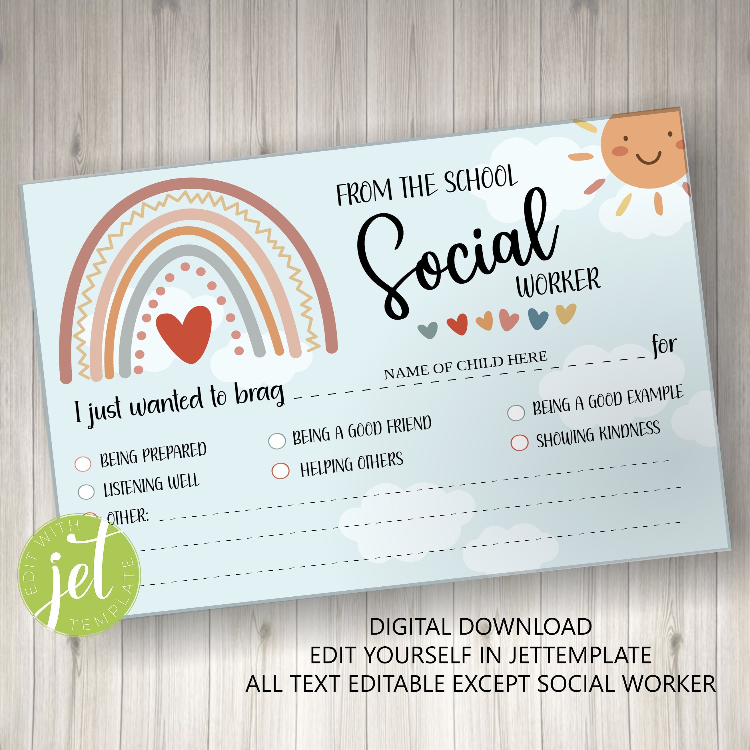 EDITABLE School Social Worker BOHO Note, School Counselor Décor ...