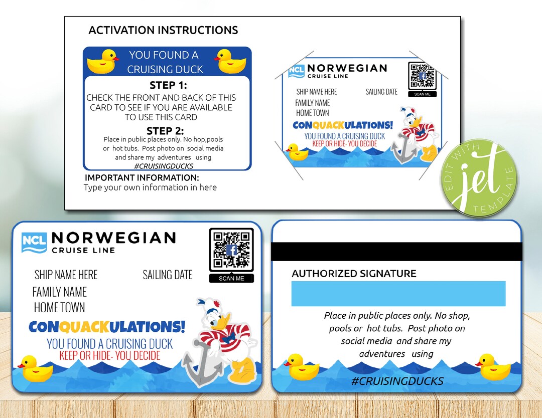 Editable Customized Cruising Duck Credit Card Tags, Cruise Card, NCL ...