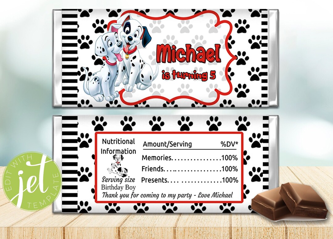 Editable Dalmations Candy Wrapper, Happy Birthday, Hershey Wrapper ...