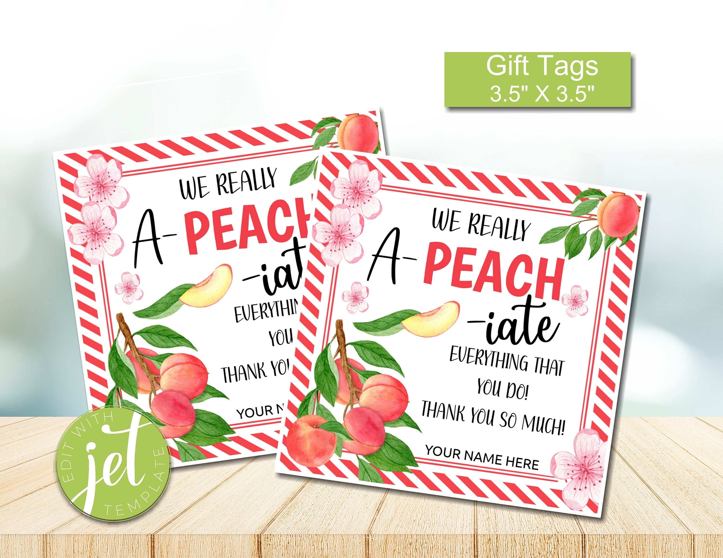 Editable Appreciation Gift Tags, Fruit Peach Treat Label, Thank You ...