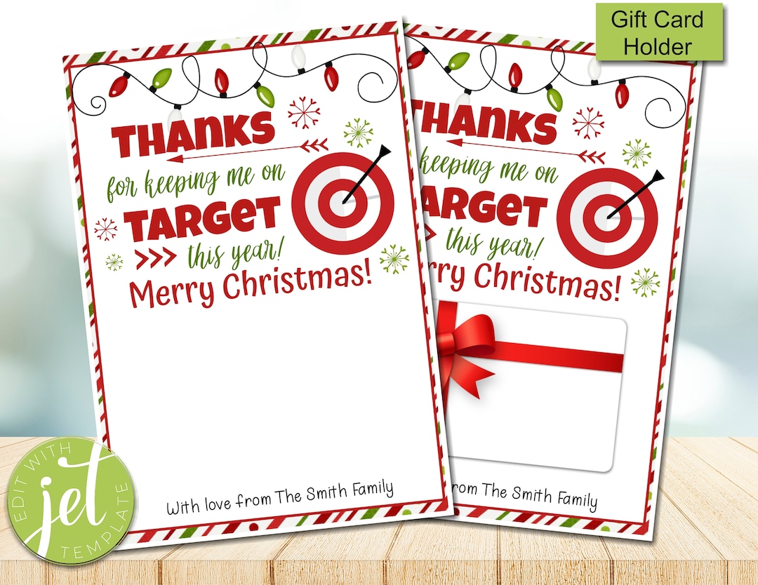 Editable Thanks for Keeping Me on Target Christmas Gift Card - Etsy