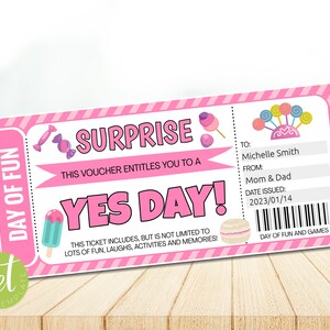 Editable Yes Day Ticket, Kids Best Day Ever Gift Card, Yes Day Gift ...